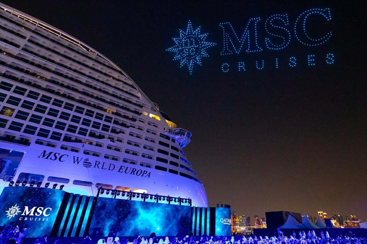 PAXTravelJobs - Drones light up sky as MSC World Europa is named in Doha